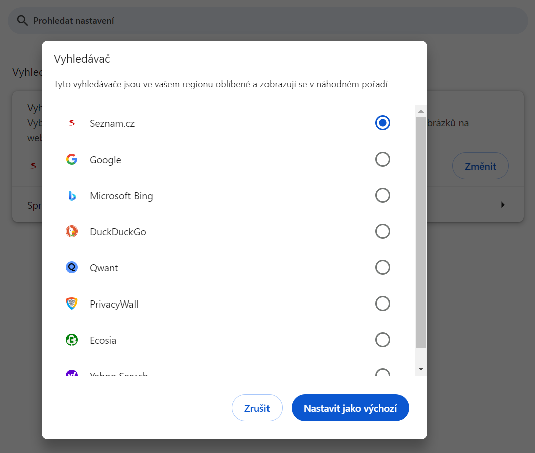 Nastavení výchozího vyhledávače - Google Chrome - Nápověda Seznam.cz ...